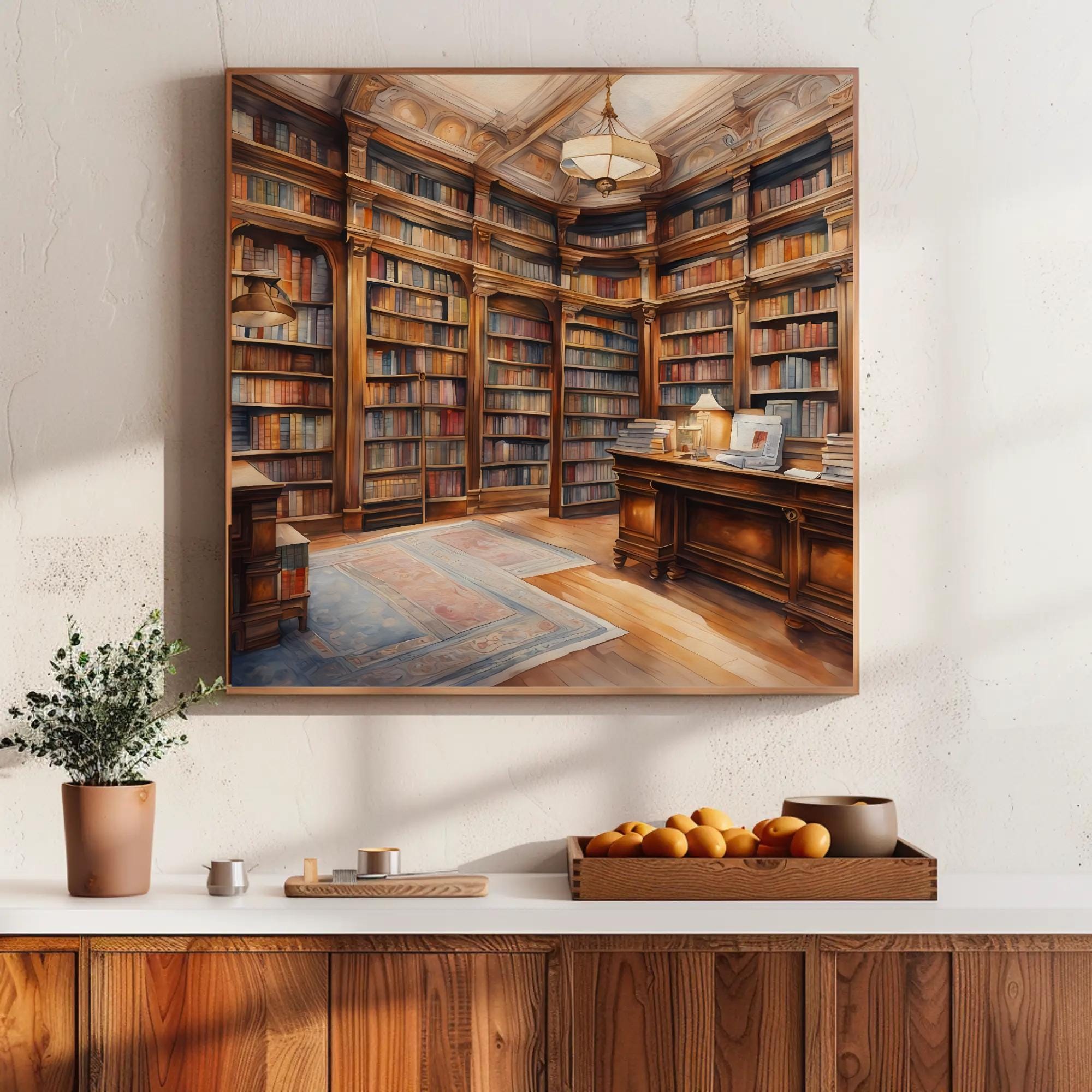 Library Watercolor Painting, Watercolor Print, Book Art, Bookstore Wall ...