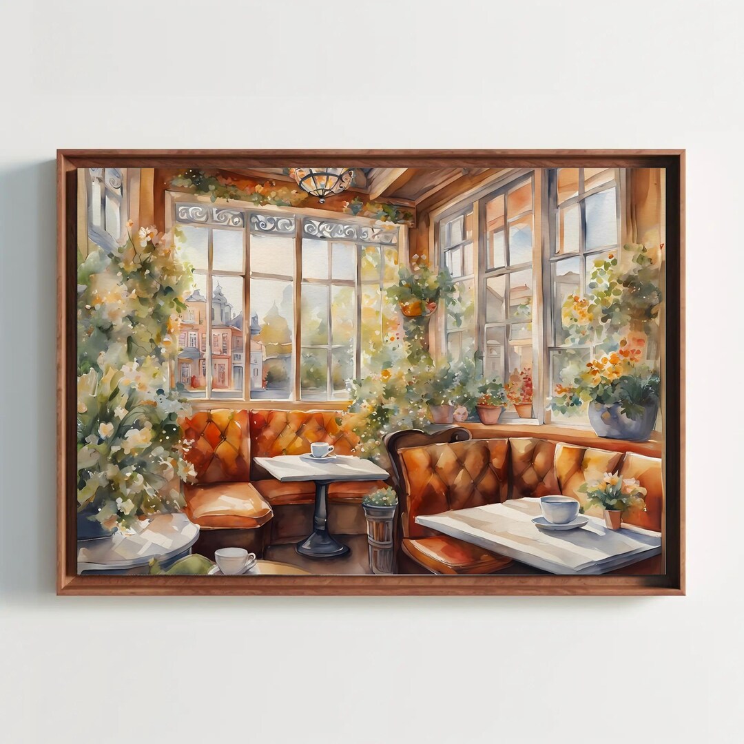 Spring-themed Coffeehouse Watercolor Painting, Cafe Watercolor, Spring ...