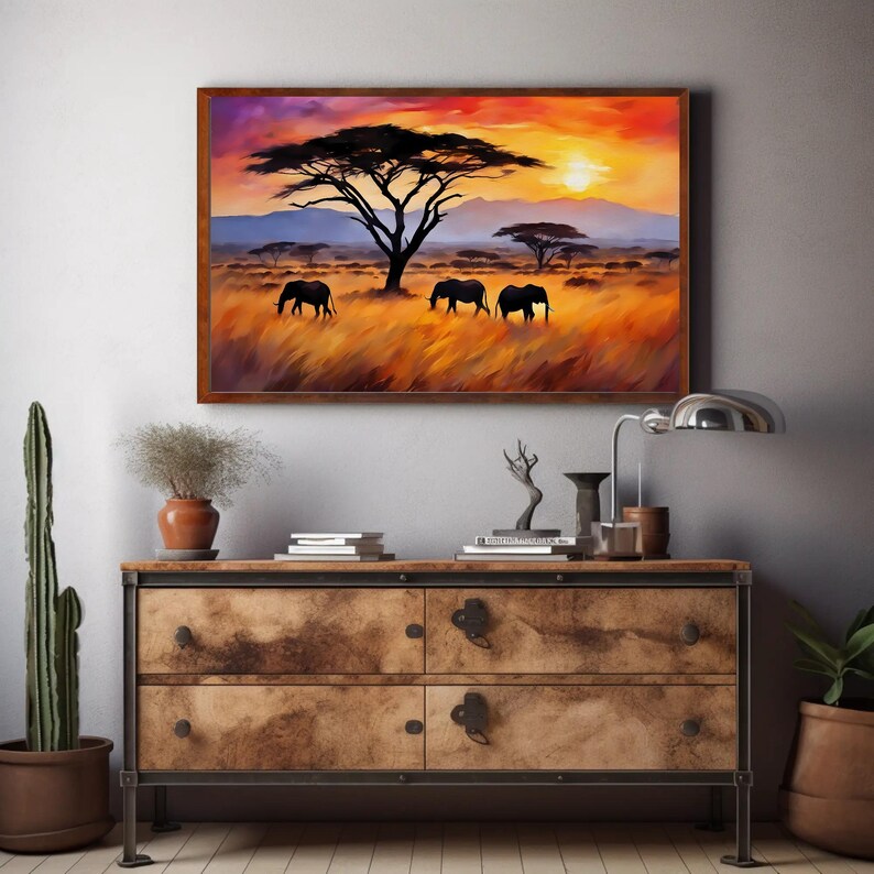 Serengeti National Park During Sunset Watercolor Painting, African Art ...