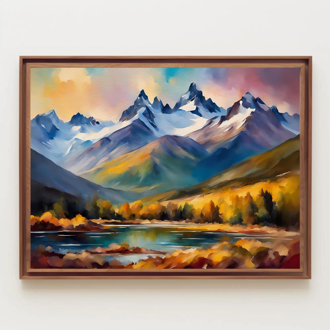 Patagonian Andes Watercolor Painting, Andes Mountains, Patagonia, Lake ...