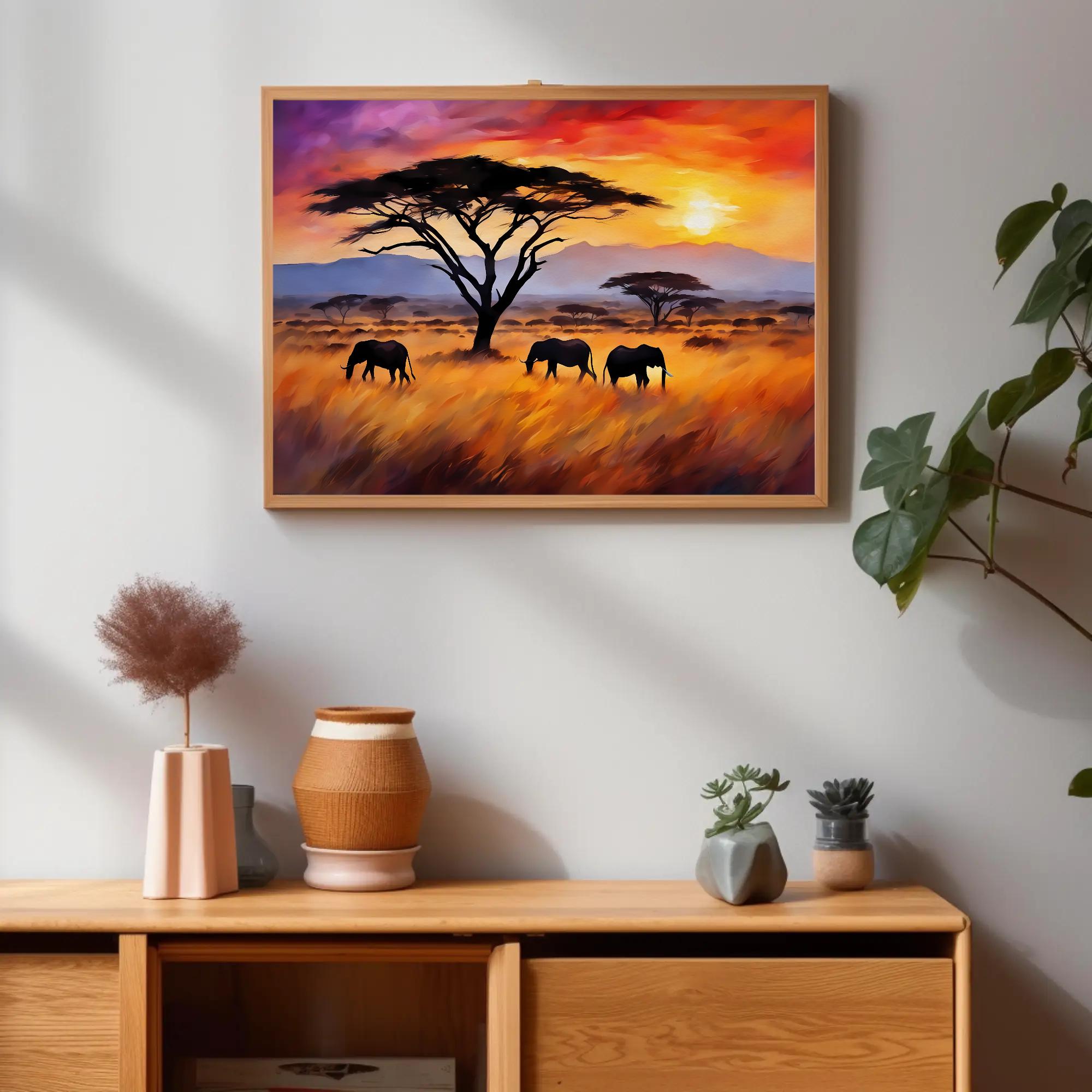 Serengeti National Park During Sunset Watercolor Painting, African Art ...