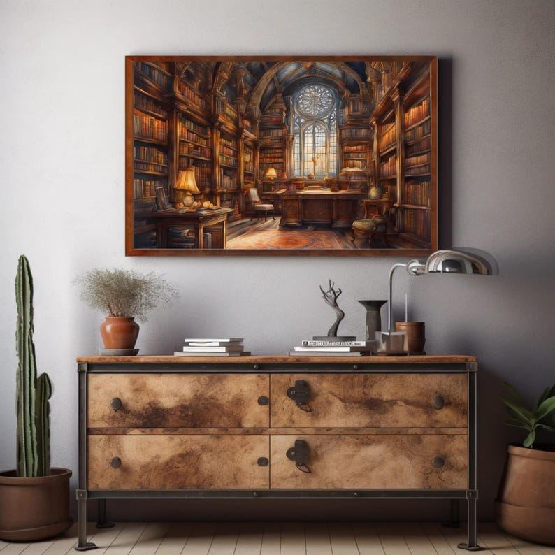 Fantasy Library Watercolor Painting, Watercolor Print, Book Art ...