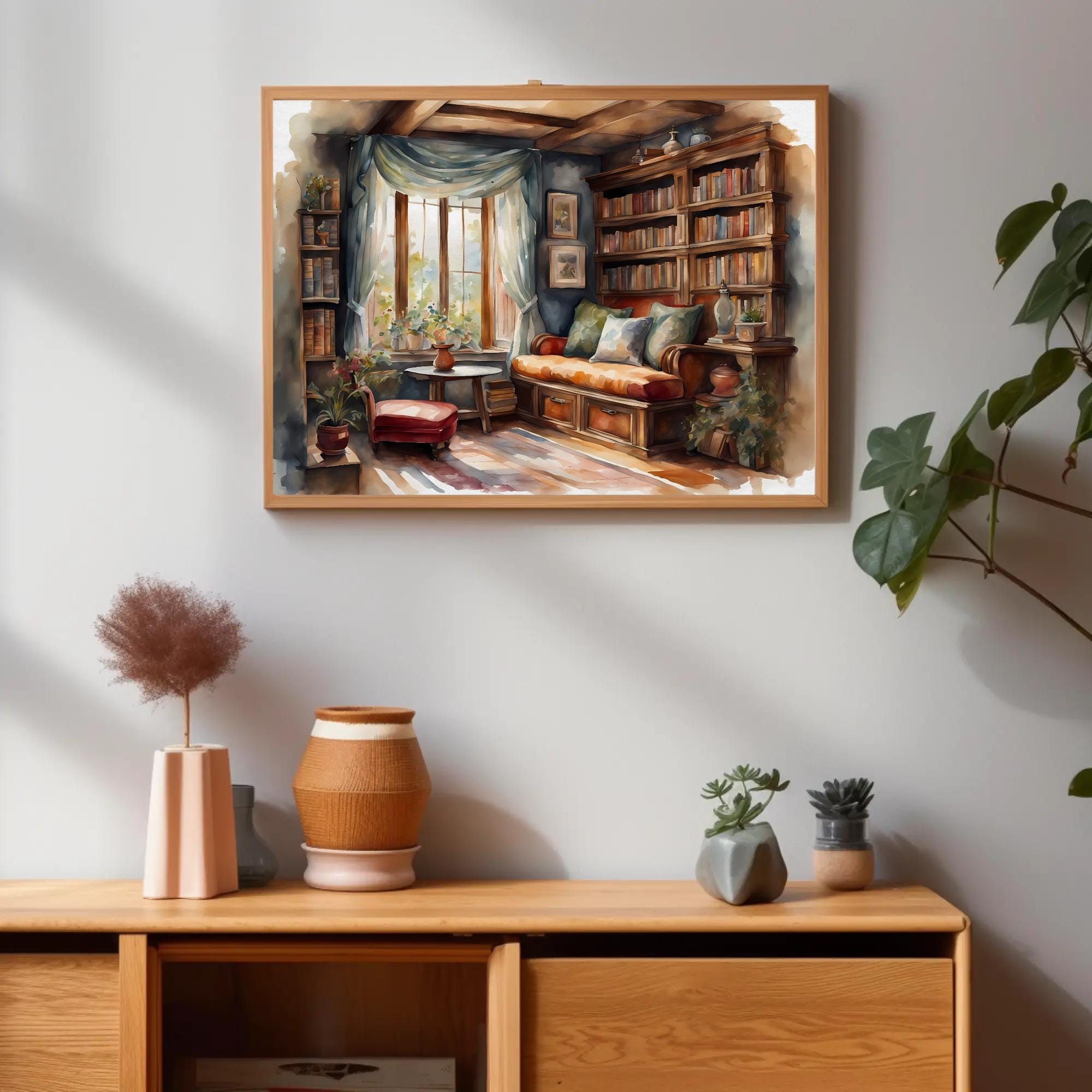 Cozy Reading Nook Watercolor Painting, Watercolor Print, Book Art ...