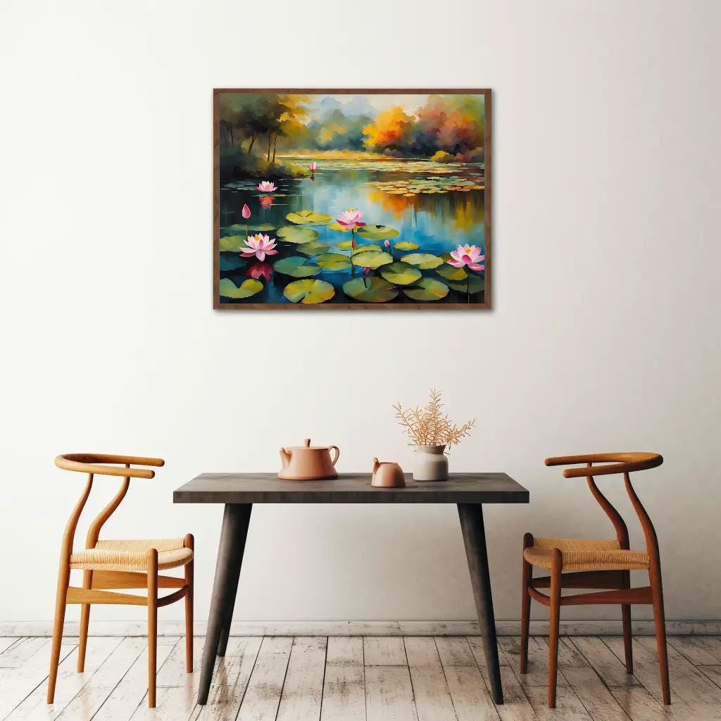 Lotus Pond Watercolor Painting, Watercolor Print, Pond Landscape, Lily ...