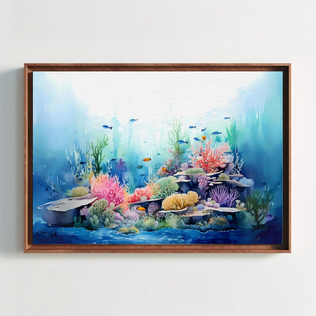 Coral Reef Watercolor Painting, Watercolor Print, Underwater Landscape ...
