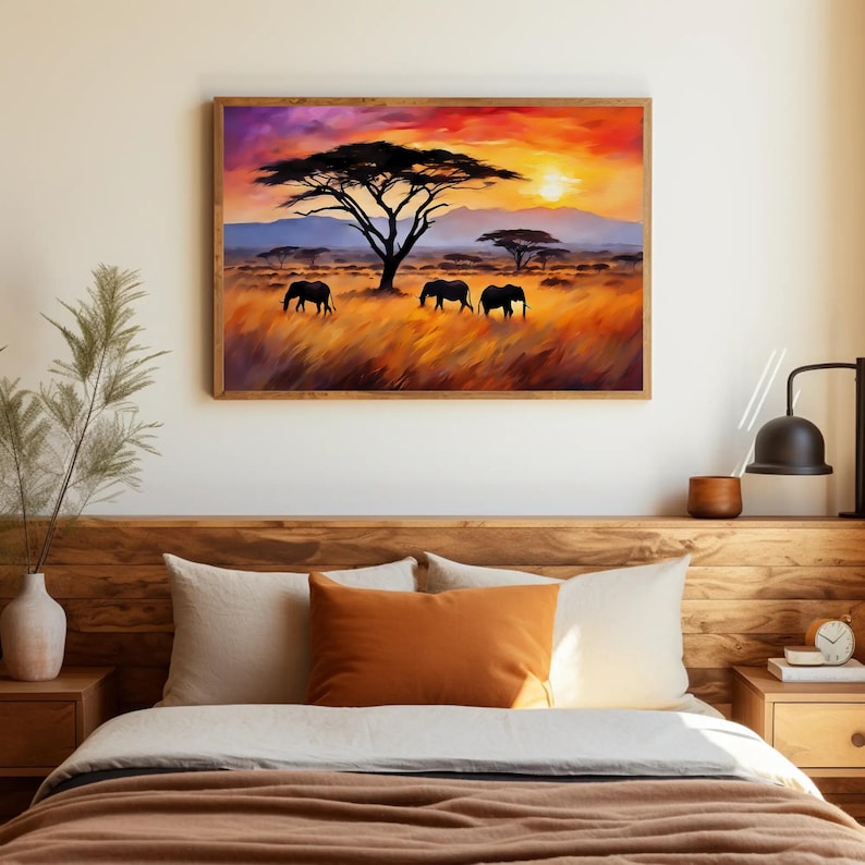 Serengeti National Park During Sunset Watercolor Painting, African Art ...