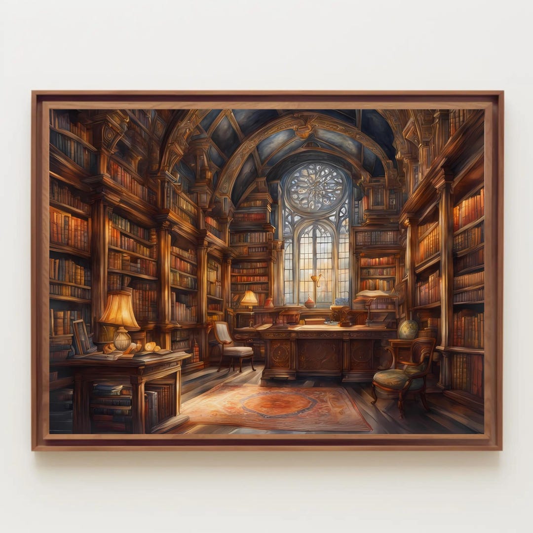 Fantasy Library Watercolor Painting, Watercolor Print, Book Art ...