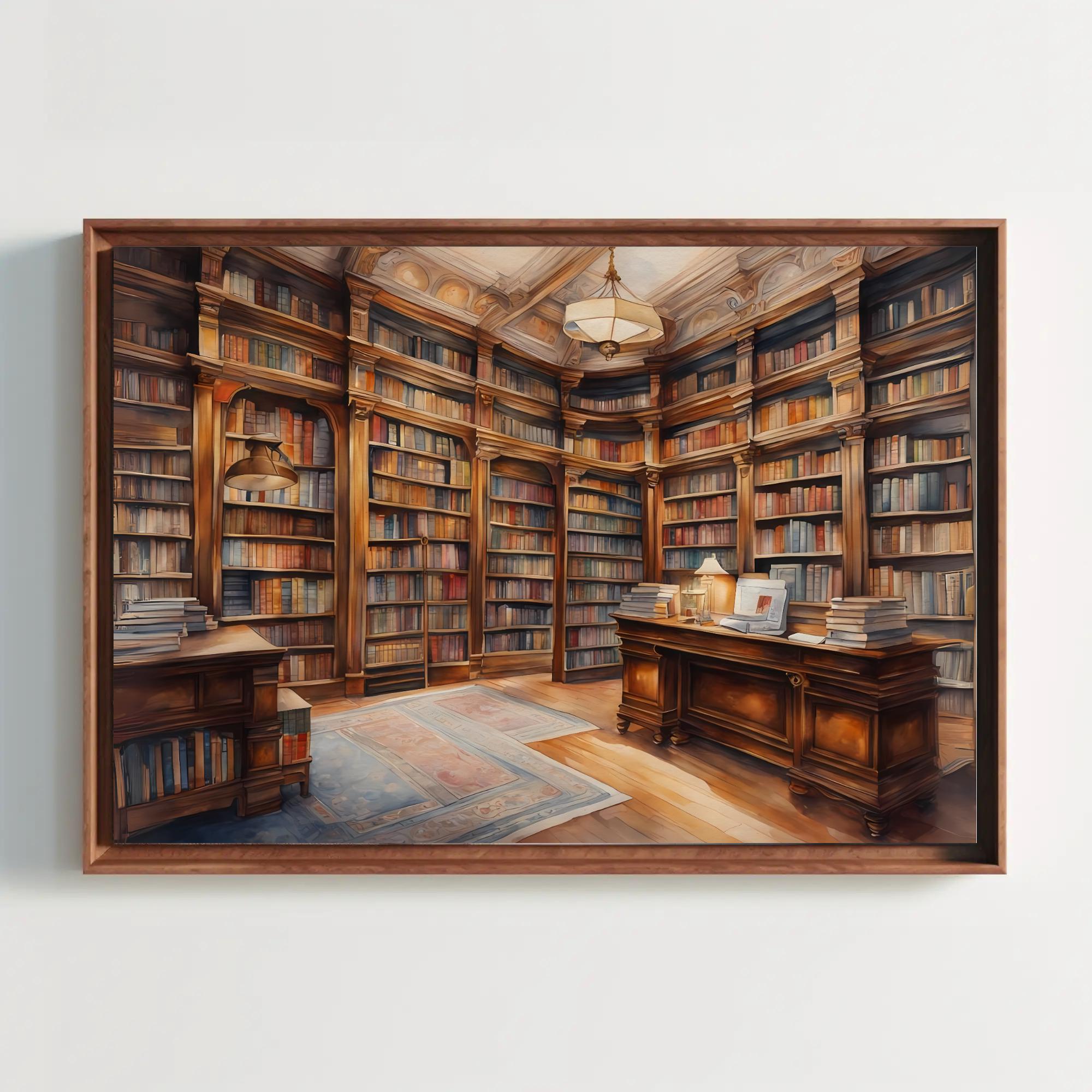 Library Watercolor Painting, Watercolor Print, Book Art, Bookstore Wall ...