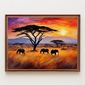 Serengeti National Park During Sunset Watercolor Painting, African Art ...