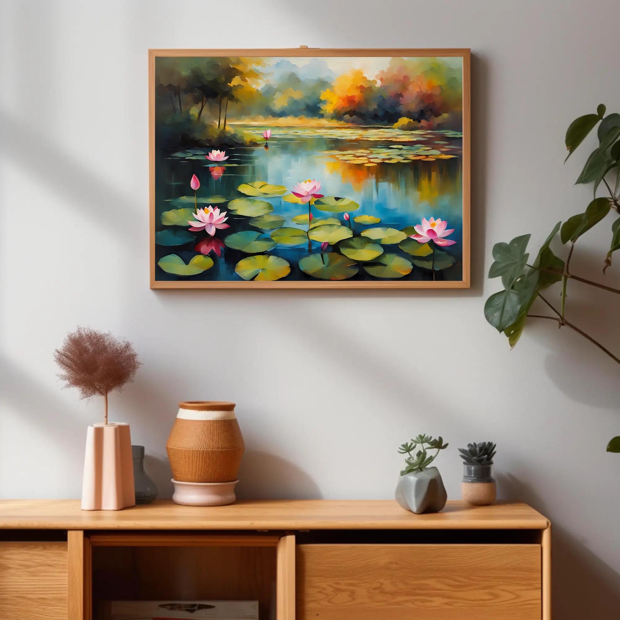 Lotus Pond Watercolor Painting, Watercolor Print, Pond Landscape, Lily ...