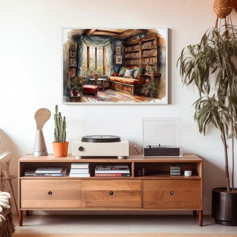 Cozy Reading Nook Watercolor Painting, Watercolor Print, Book Art ...