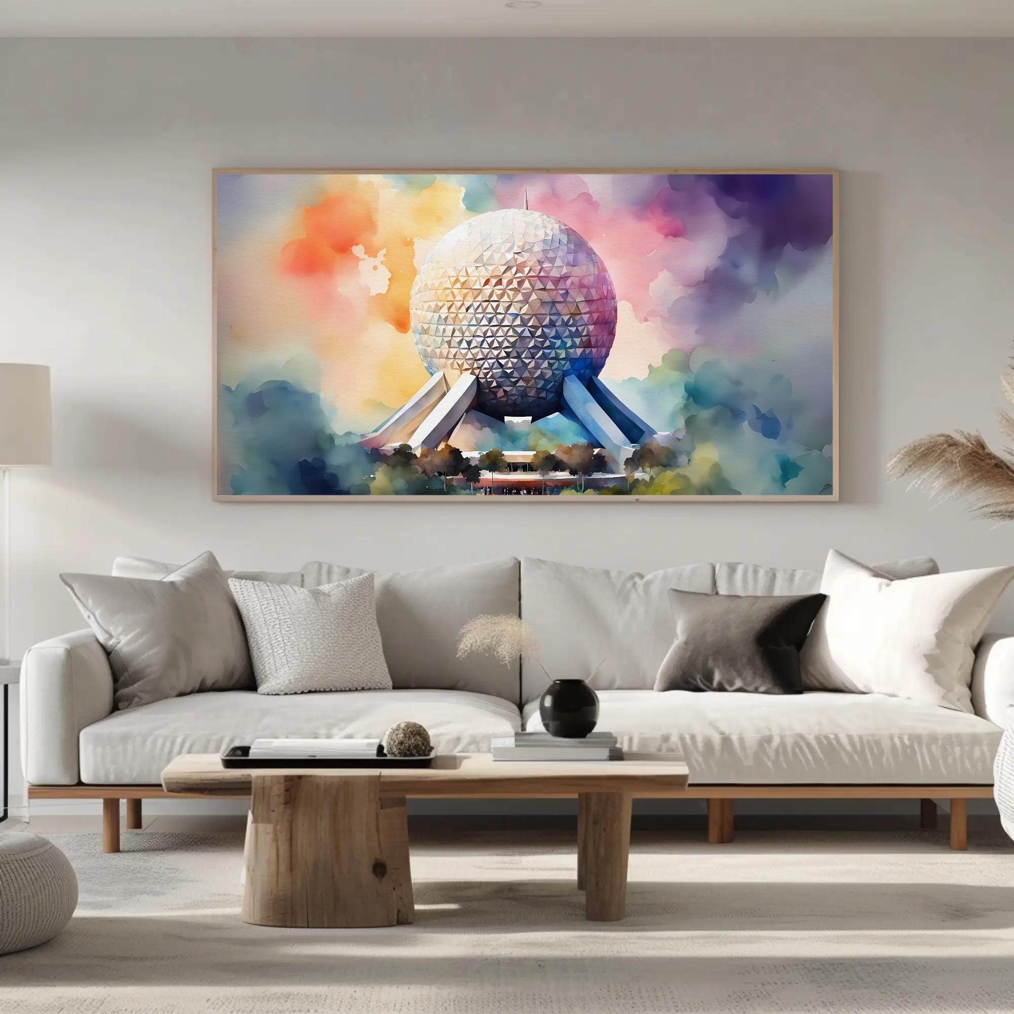 Geometric Globe Watercolor Painting, Epcot Inspired Art, Watercolor Art ...