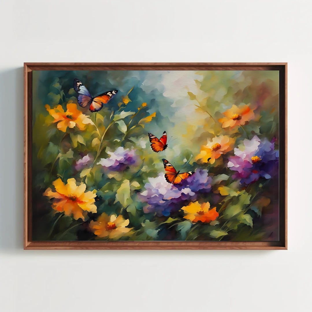 Butterfly Garden Watercolor Painting, Wildflower Art, Flower Garden Art ...