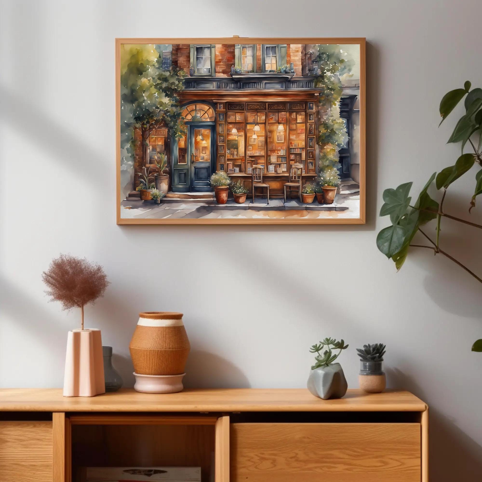 Cozy Bookstore Watercolor Painting, Watercolor Print, Book Art ...