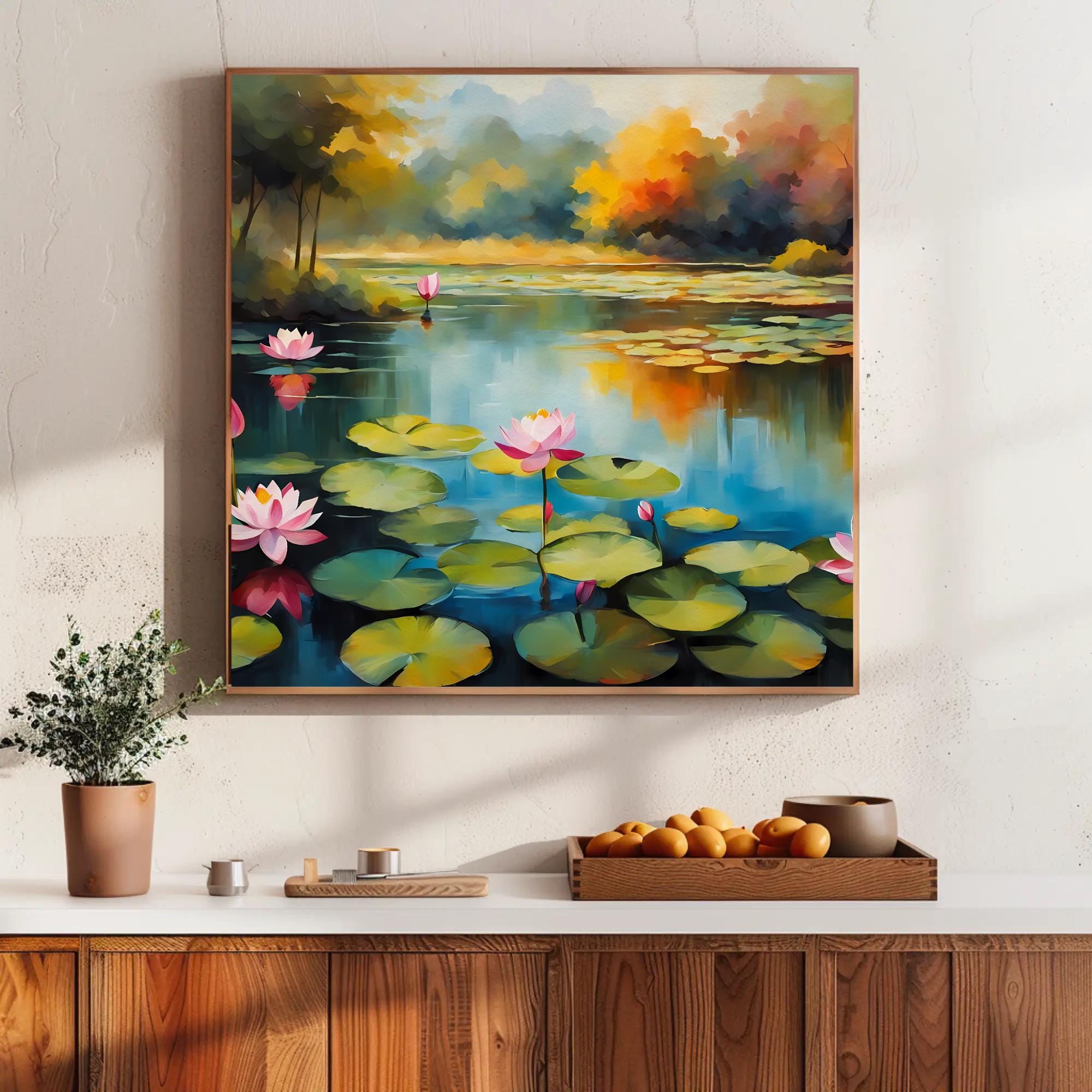 Lotus Pond Watercolor Painting, Watercolor Print, Pond Landscape, Lily ...