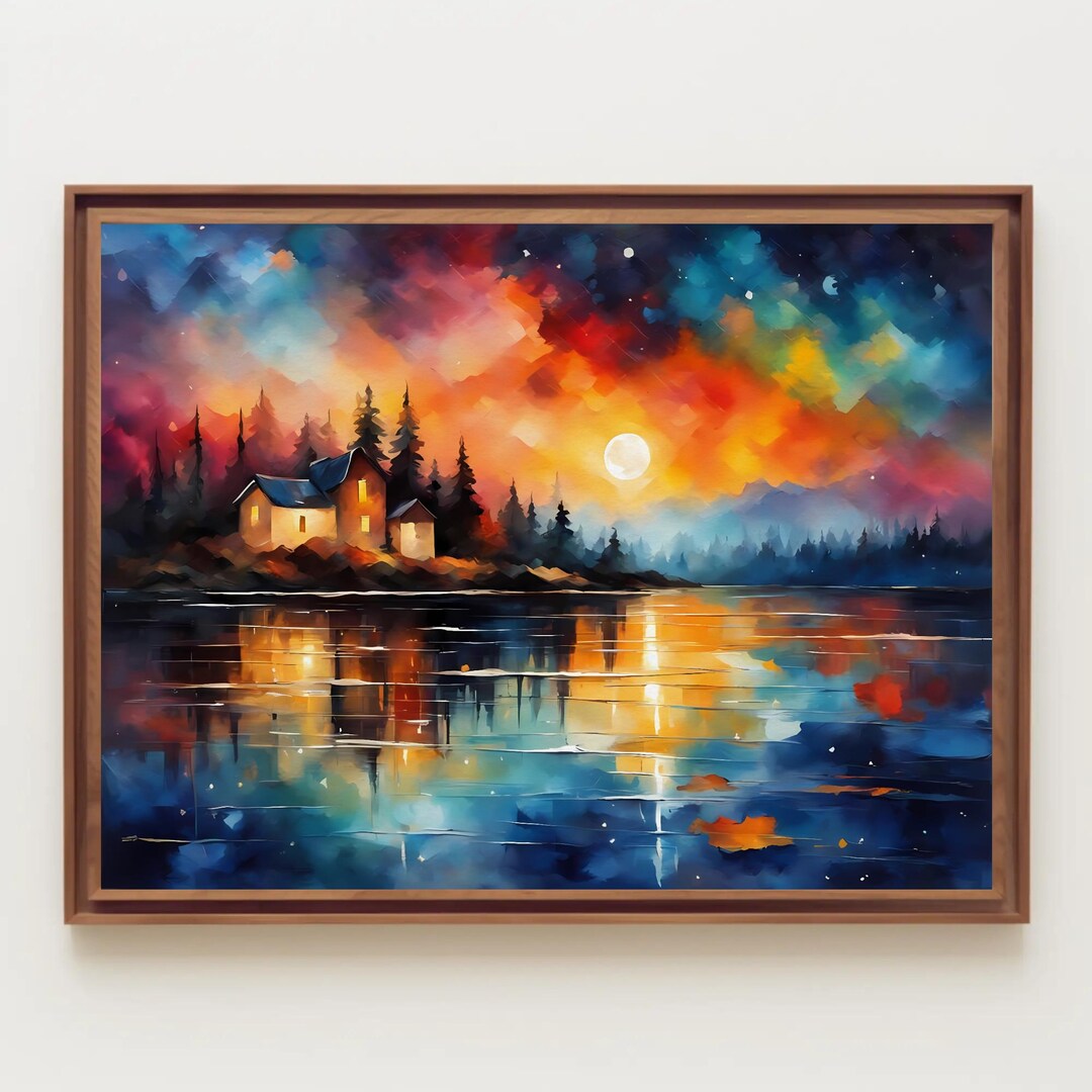 Sunset Over a Calm Lake Watercolor Painting, Watercolor Print, Dusk ...