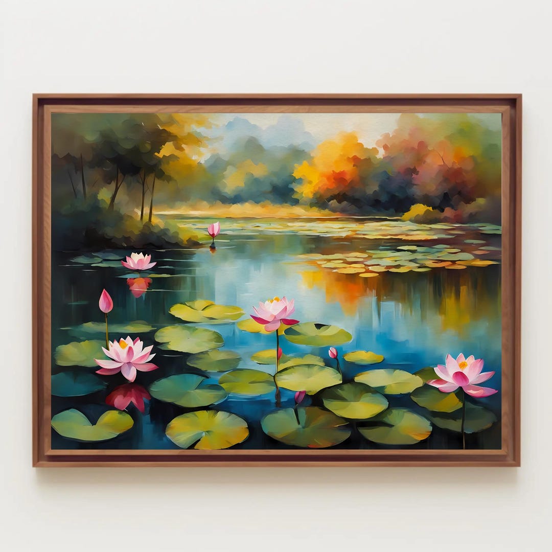 Lotus Pond Watercolor Painting, Watercolor Print, Pond Landscape, Lily ...