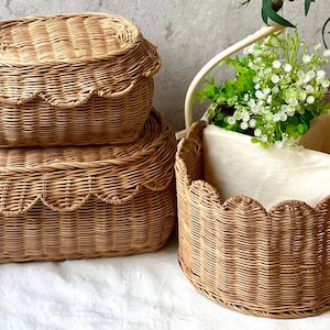 Scallop Rattan Basket Set - Etsy