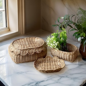 Scallop Rattan Basket Set - Etsy