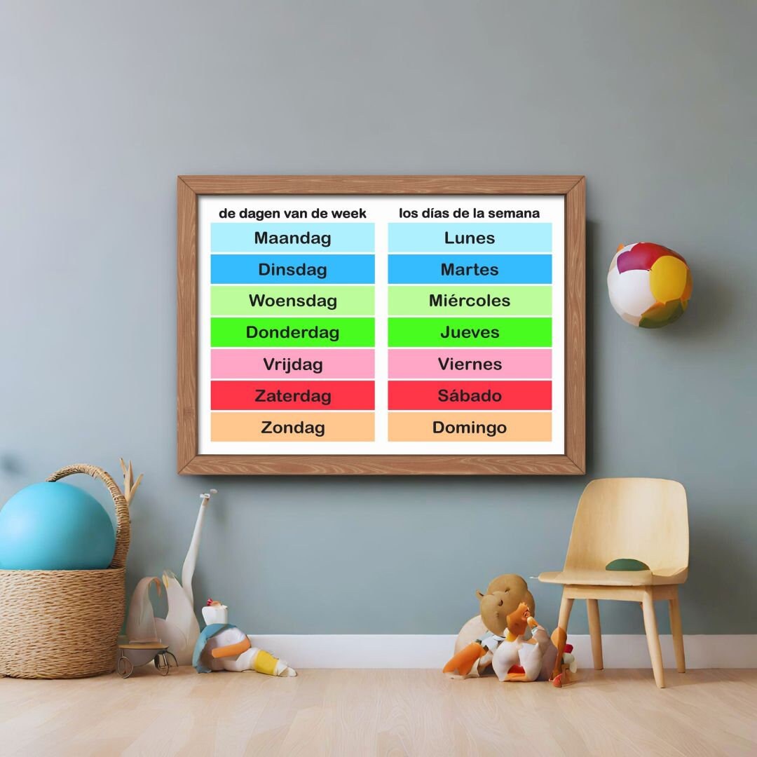 Dutch and Spanish Bilingual Days of the Week Poster Fun Colors - Etsy