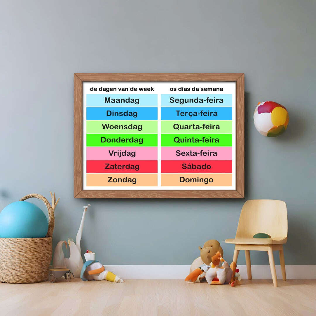 Dutch and Portuguese Bilingual Days of the Week Poster Fun Colors - Etsy