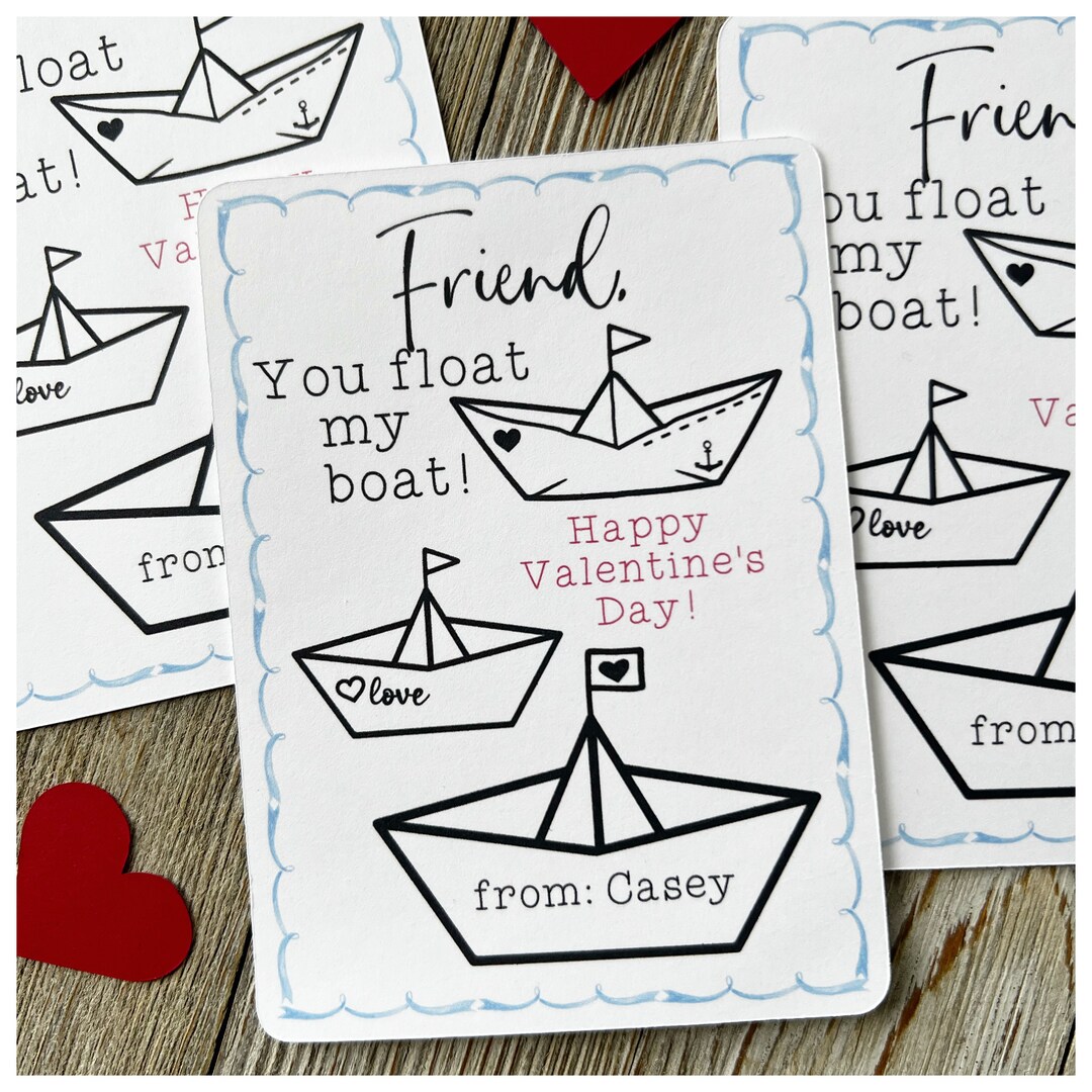 Nautical Paper Boat Valentine Cards for Classroom, Wedding, Baby Shower ...
