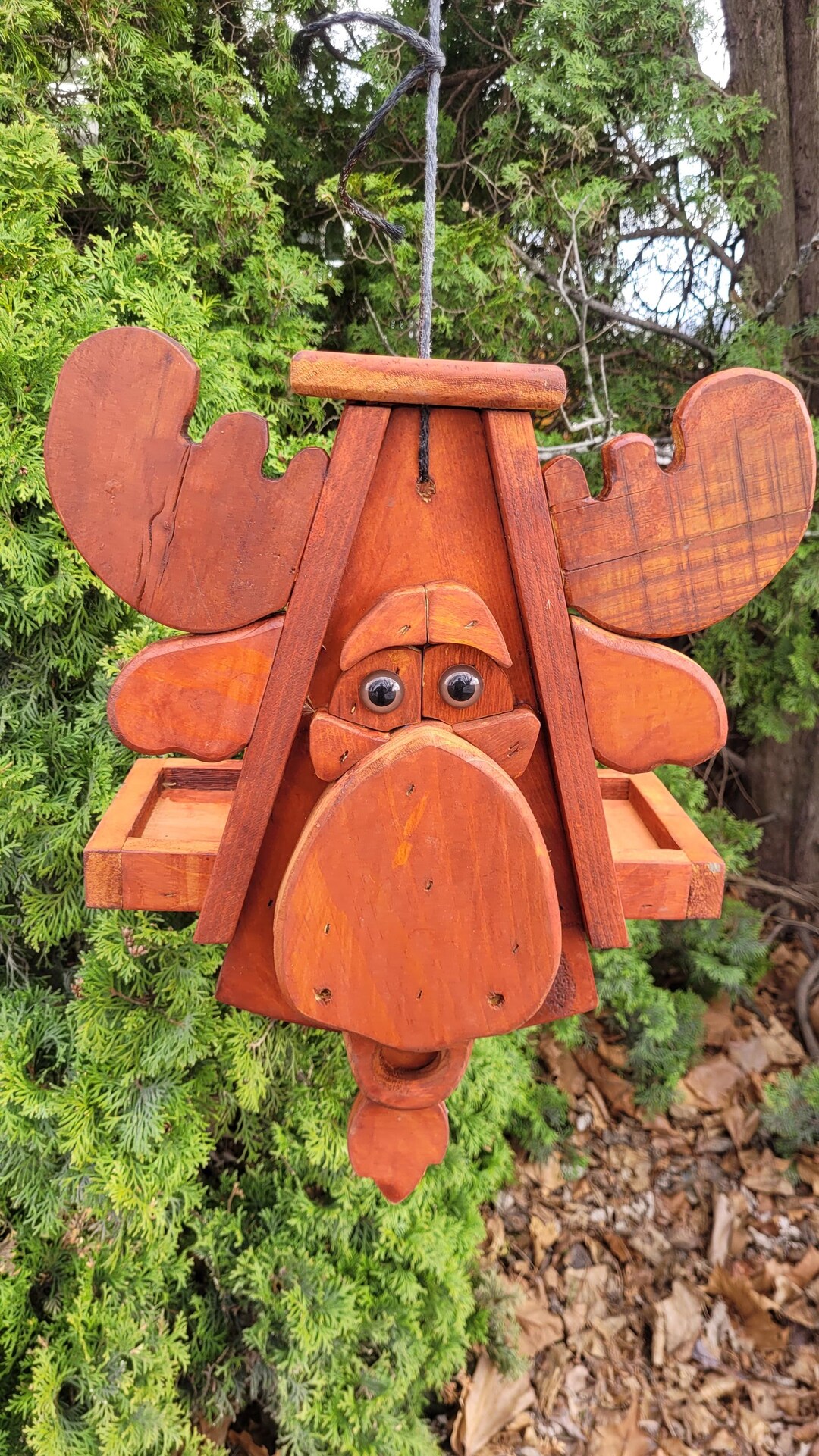 Rustic Moose Birdfeeder | Handmade Outdoor Wooden Bird Feeder | Cabin ...