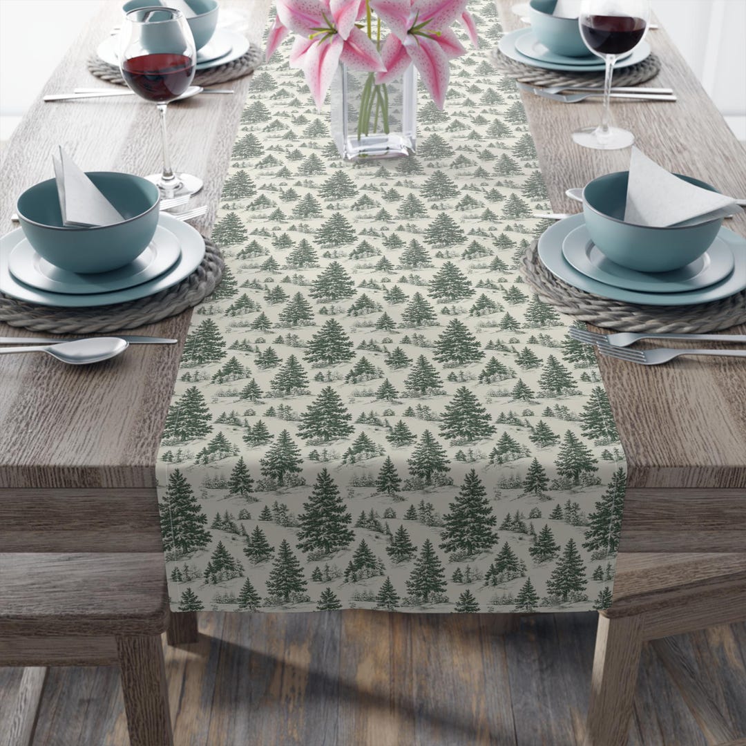 Pine Tree Table Runner, Pine Trees, Evergreens, Table Runner, Festive ...