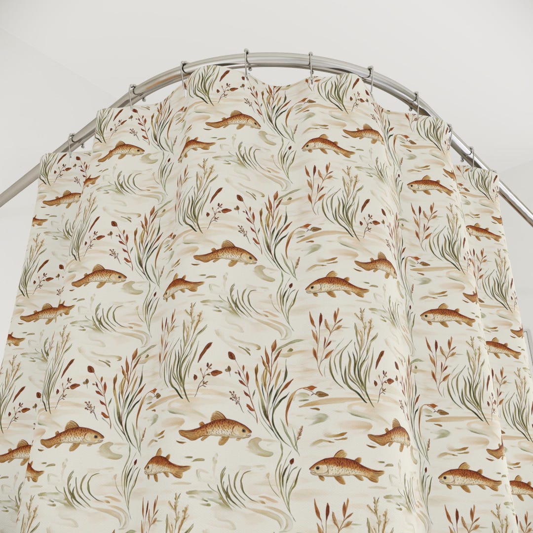 Lake House Fish Print Shower Curtain, Fish Shower Curtain, Lake House ...