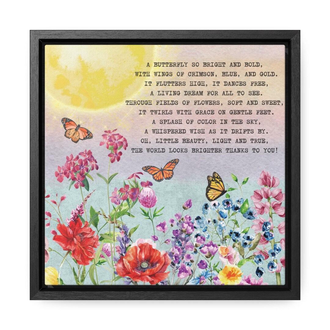 Butterfly Nature Poem, Canvas Art, Spring Decor, Wildflowers, Poem ...