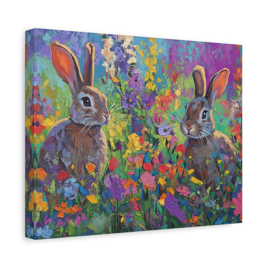 Unframed Canvas Print, Oil Painting Rabbit, Funky Bunnies, Unique Gift ...