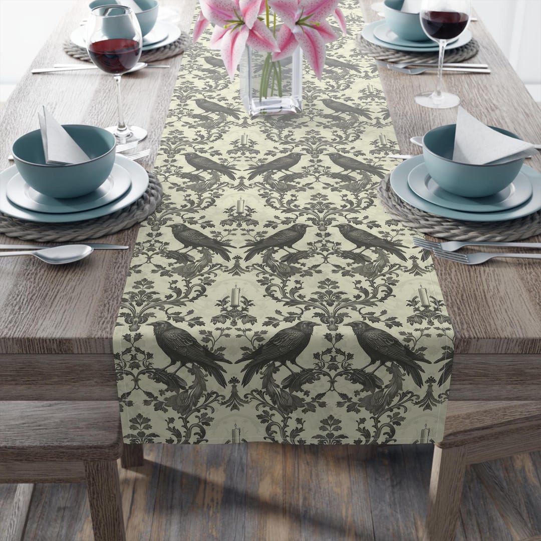 Gothic Crow Table Runner: Damask Print, Spring Decor - Etsy