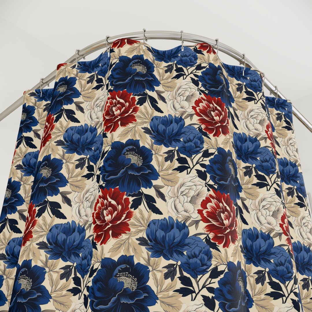 Americana Floral Shower Curtain: Patriotic Bathroom Decor - Etsy