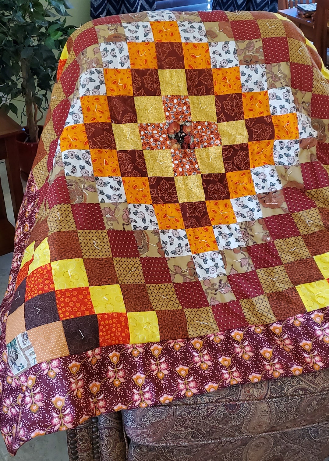 Handmade Patchwork Throw, Fall Colors, Trip Around the World Pattern ...