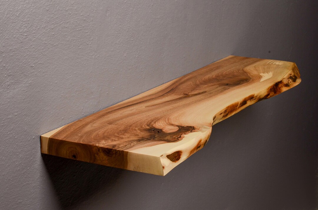 Solid Wood Floating White Oak Shelves - Live Edge Rustic Wall Shelves ...