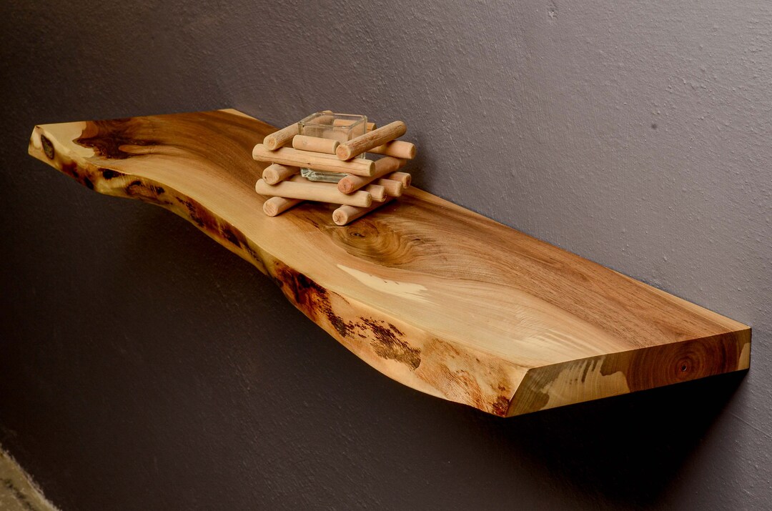 Raw Live Edge Floating Shelf Hardwood Floating Wall Shelves Modern ...