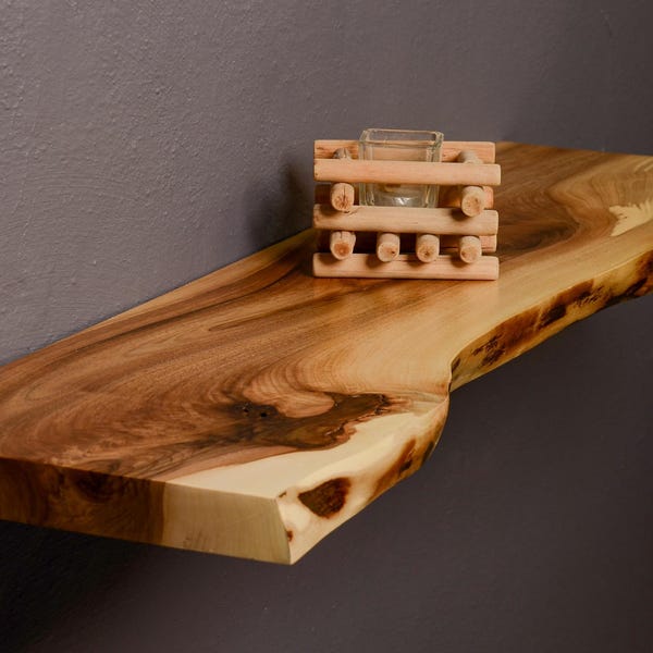 White Oak, Walnut 8 Deep Floating Live Edge Shelf, Handmade Rustic Wood ...