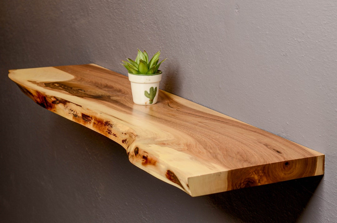 Hardwood Live Edge Wall Shelves, Walnut Open Shelving, Floating Shelf ...