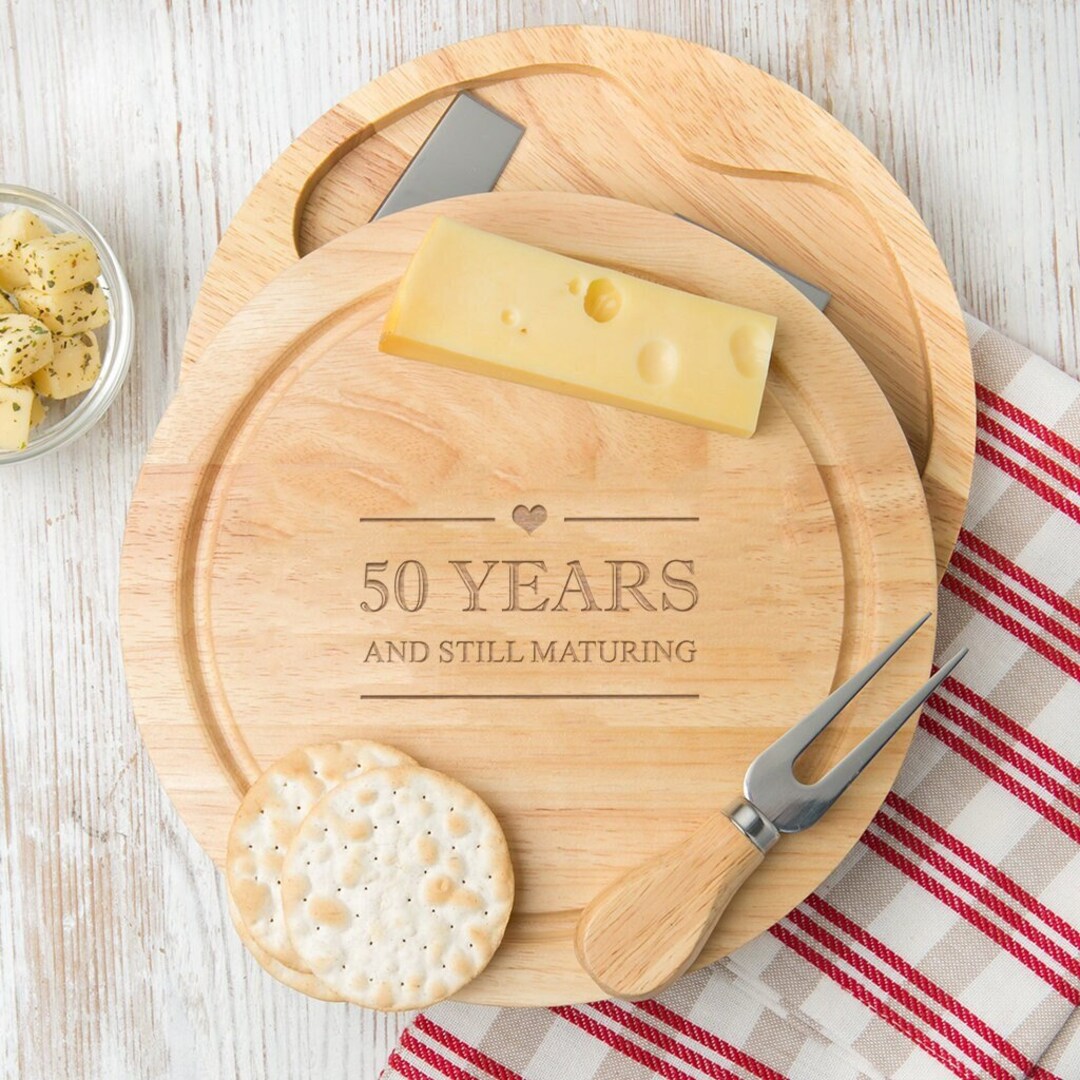 Engraved '50 Years and Still Maturing' Cheese Board Set Funny 50th ...