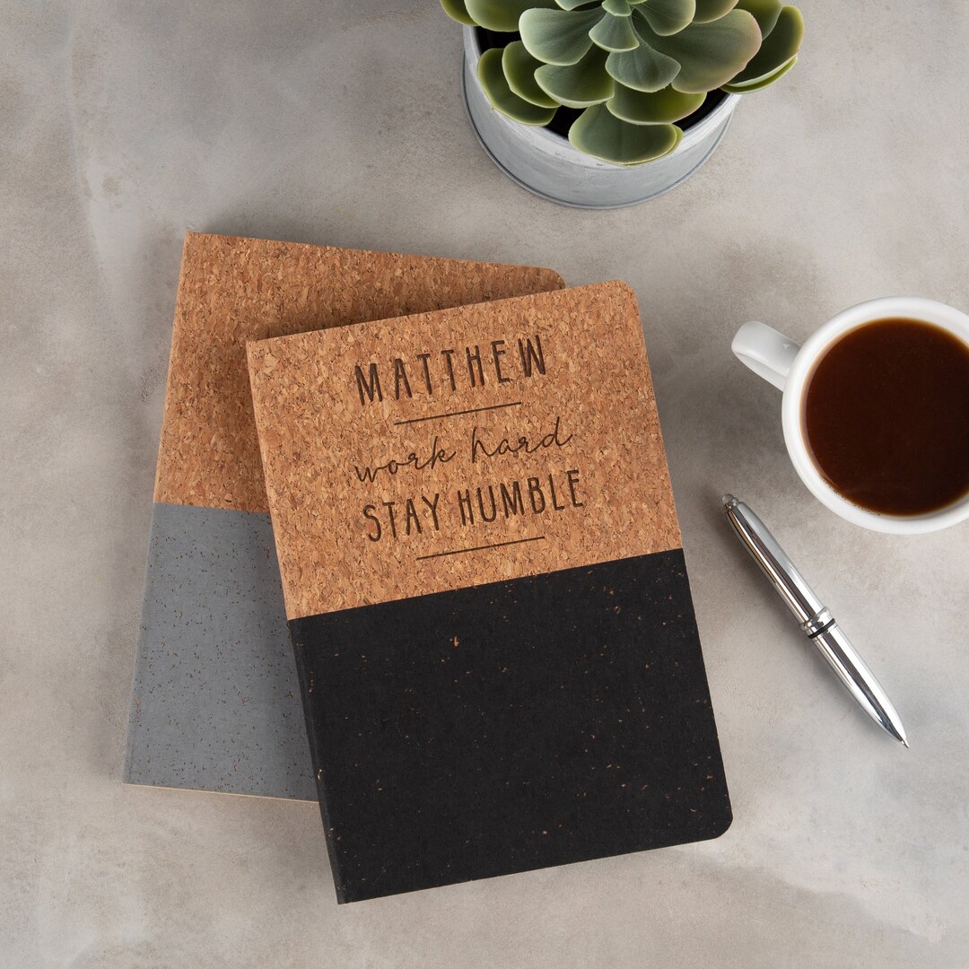 Personalised 'work Hard, Stay Humble' Cork Notebook Personalized ...