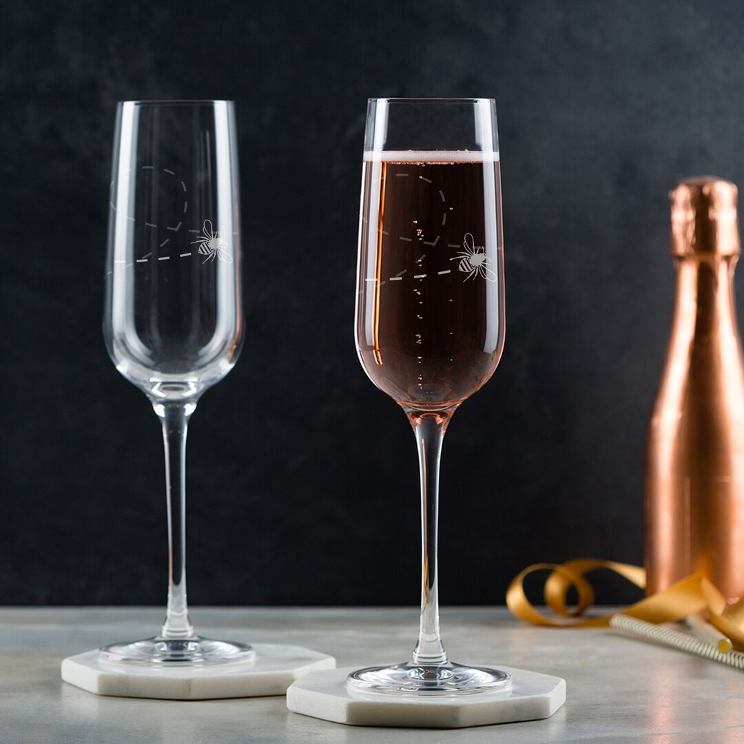 Engraved Bee Champagne Flutes - Bee Lovers Gift for Her - Cottagecore ...