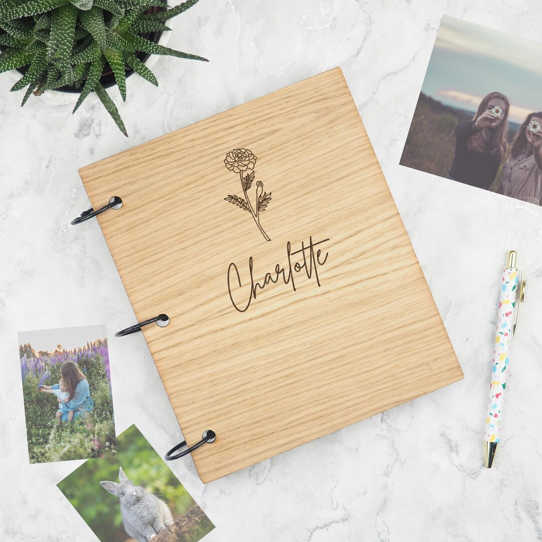 Personalised Engraved Birth Flower Scrapbook | Floral Birthday Gift for ...