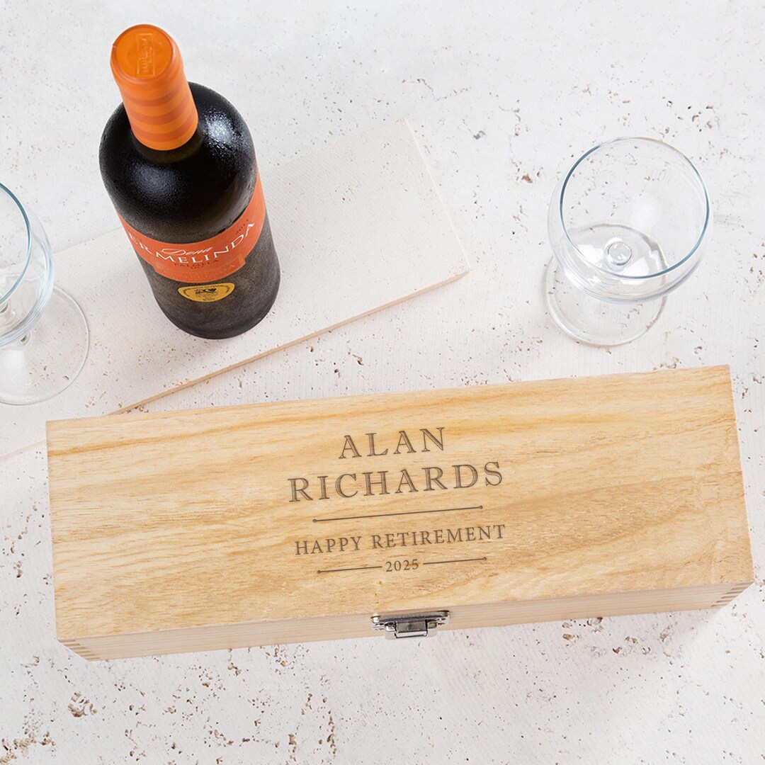 Personalised Engraved Retirement Wine Box | Mens Retirement Gift ...