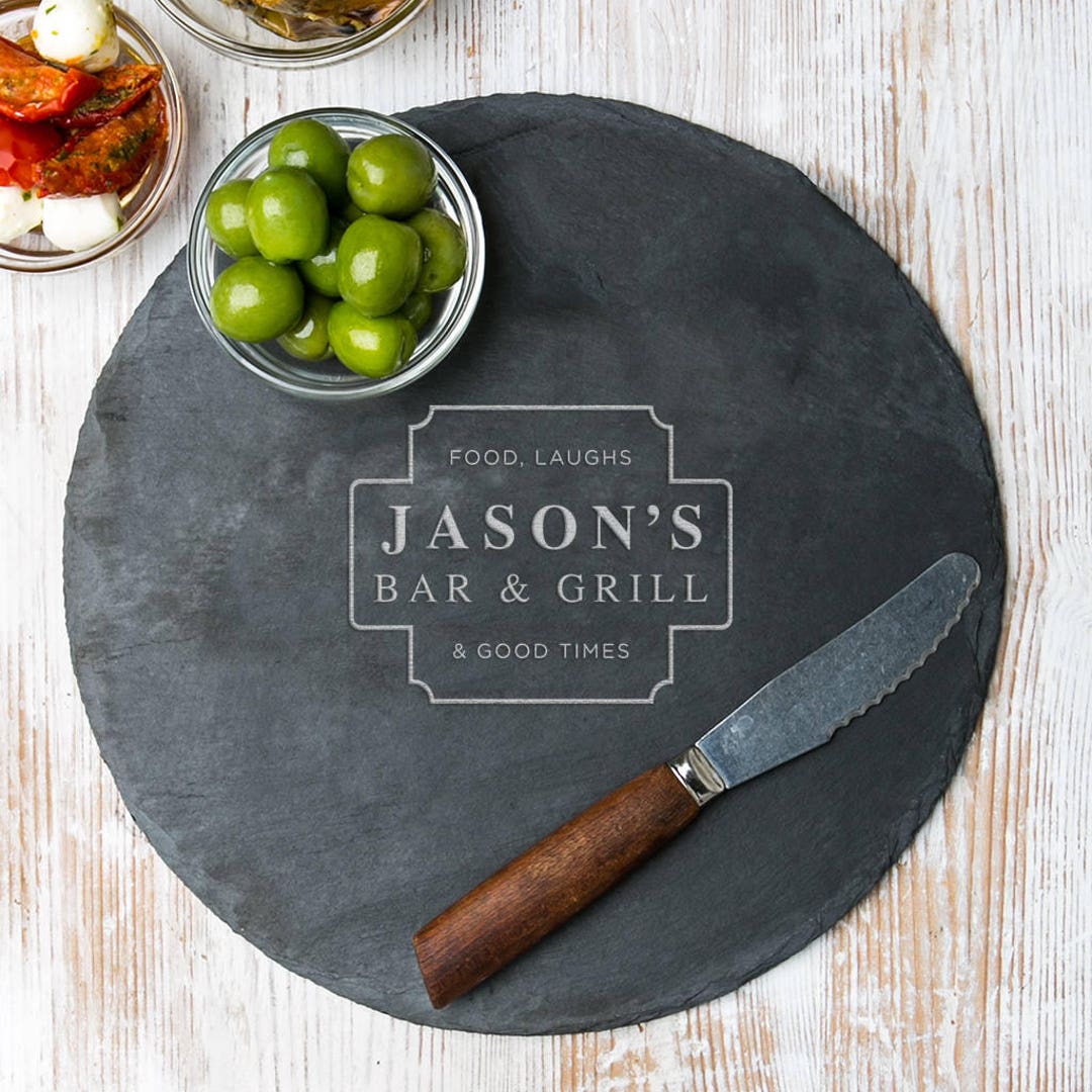 Personalised Engraved Slate Round Board | Bar and Grill Board | Gin and ...