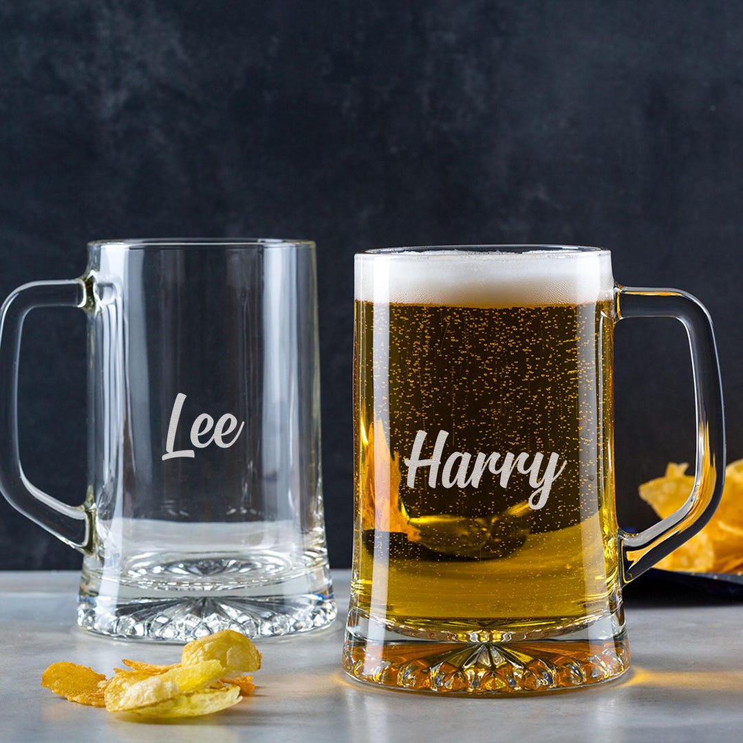 Personalised Engraved Glass Beer Tankard | Custom 4 Font Options ...