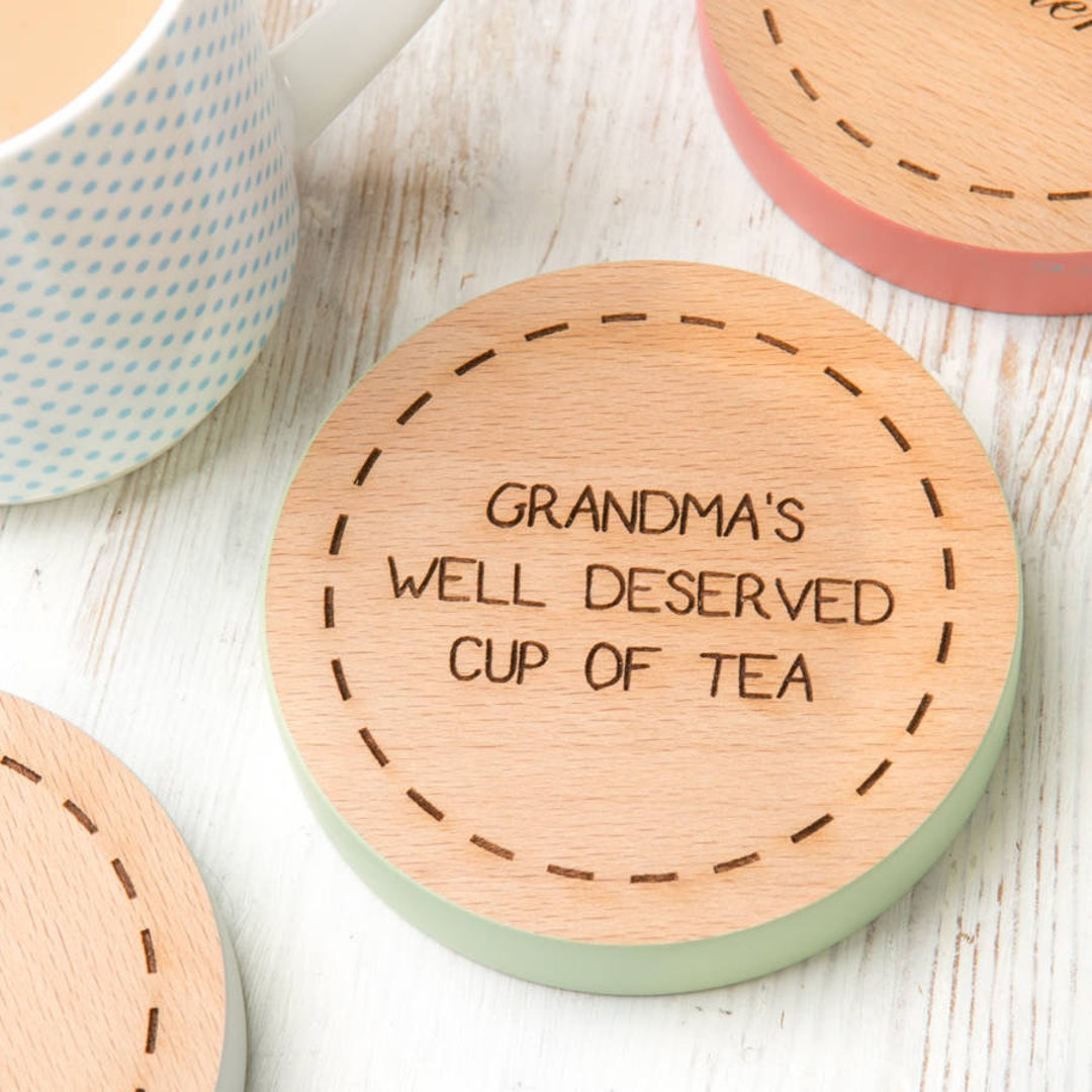 Personalised Coloured Edge Coaster, Tea Coaster for Granny, Small ...