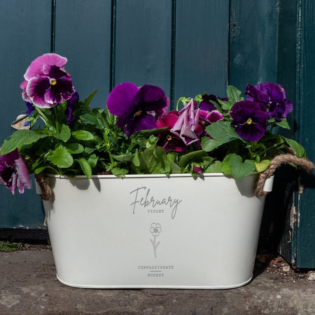Engraved Birth Flower Planter - Unique Birthday Gifts for Women - Metal ...