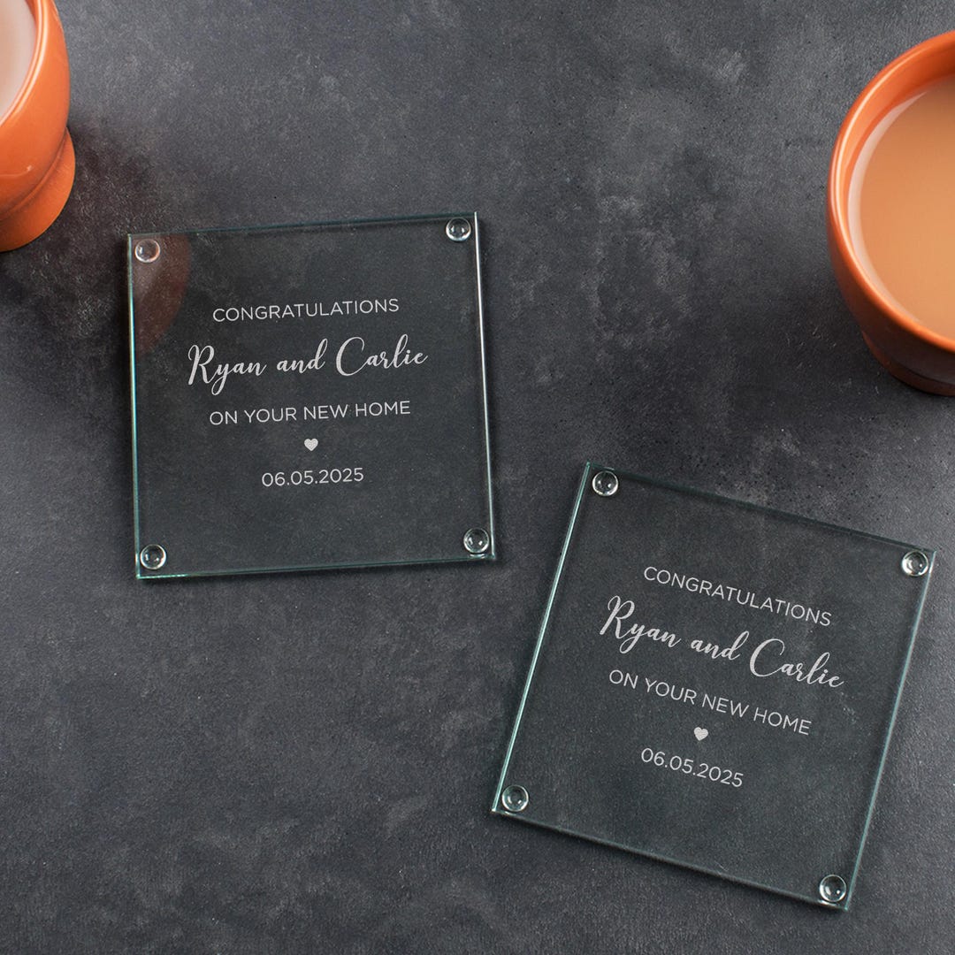 Personalised Engraved Pair of Glass Coasters | Housewarming Gift for ...