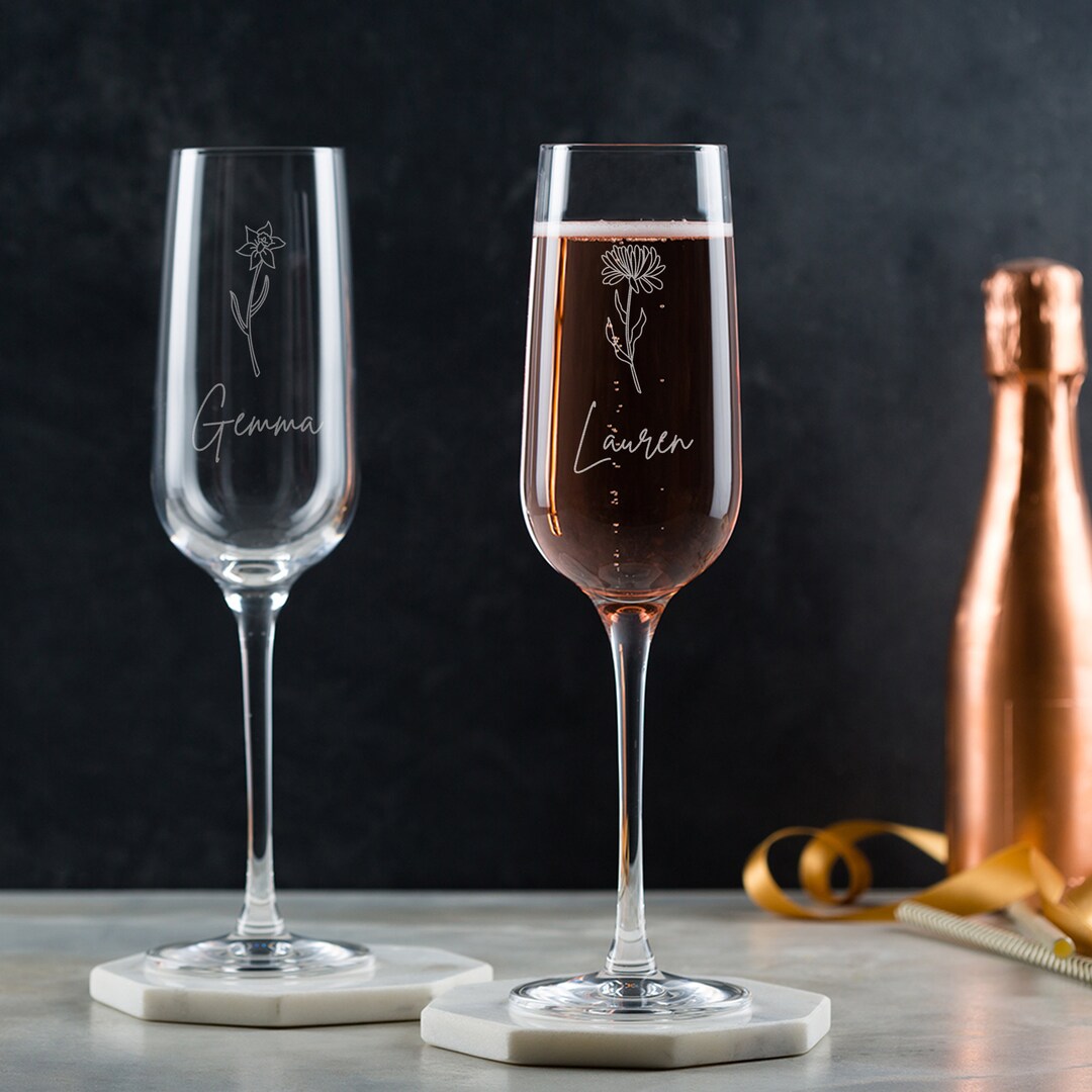 Personalised Birth Flower Champagne Flutes Personalized Champagne Glass ...