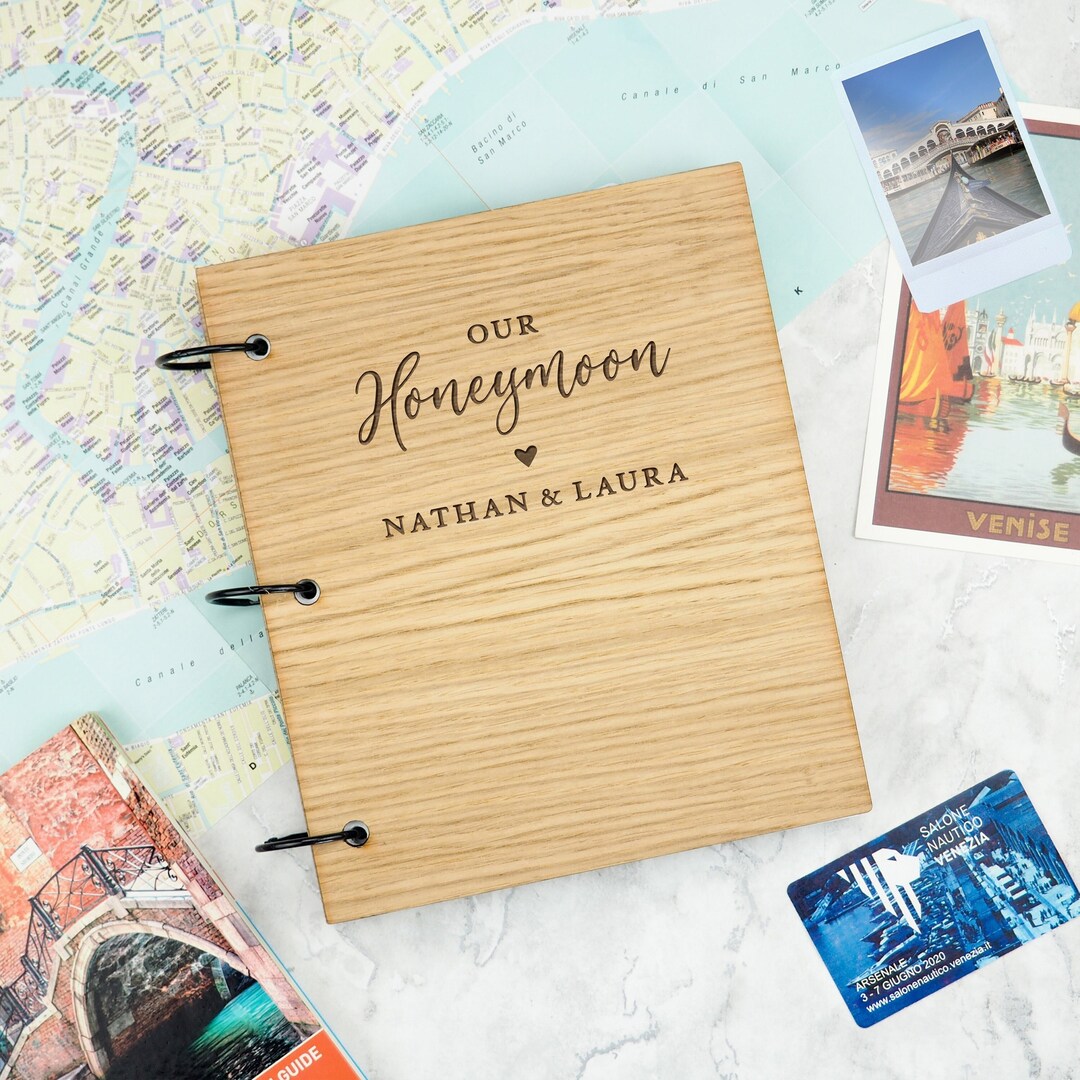 Personalised our Honeymoon Scrapbook Engraved Memory Book for Couples ...